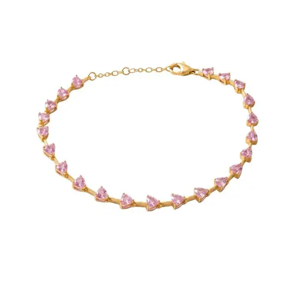 HARFI Sterling Silver Tourmaline Birthstone Heart Tennis Bracelet - Pink
