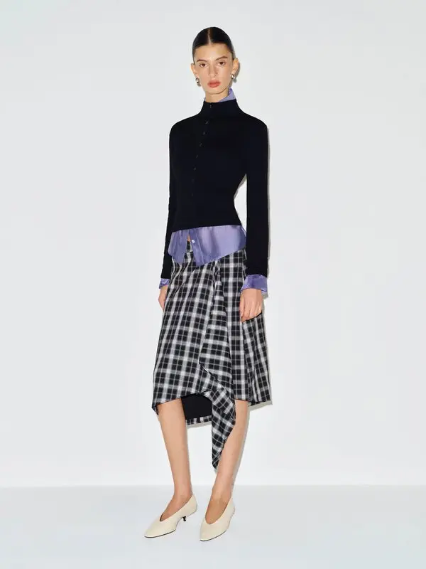 REFORMATION Cece Skirt /white Plaid - Black