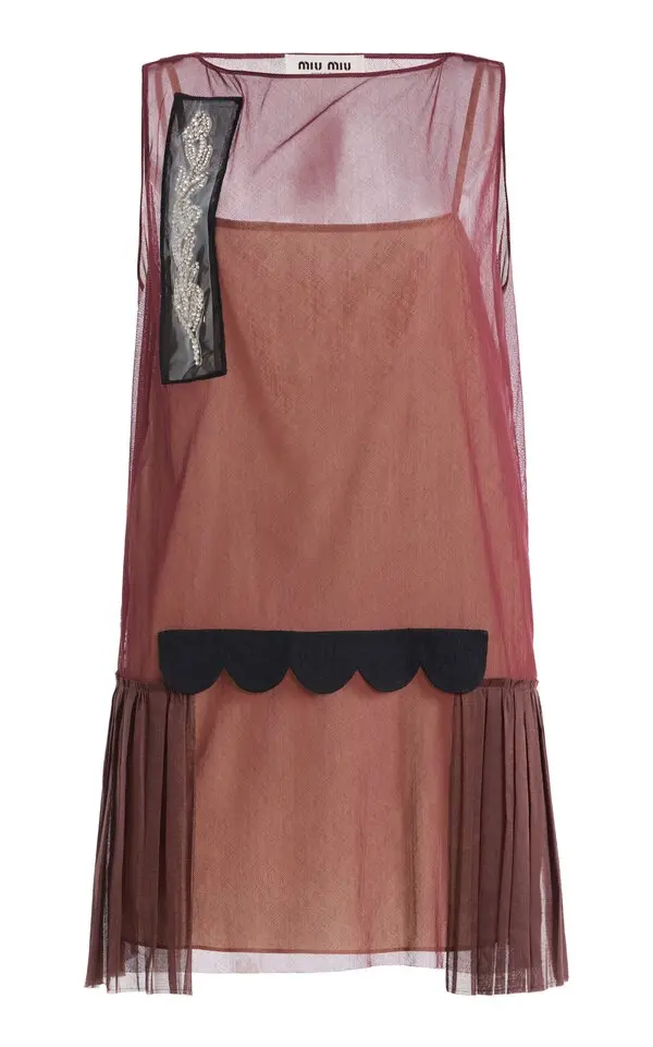Miu Miu Embroidered Cotton-tulle Mini Dress - Red