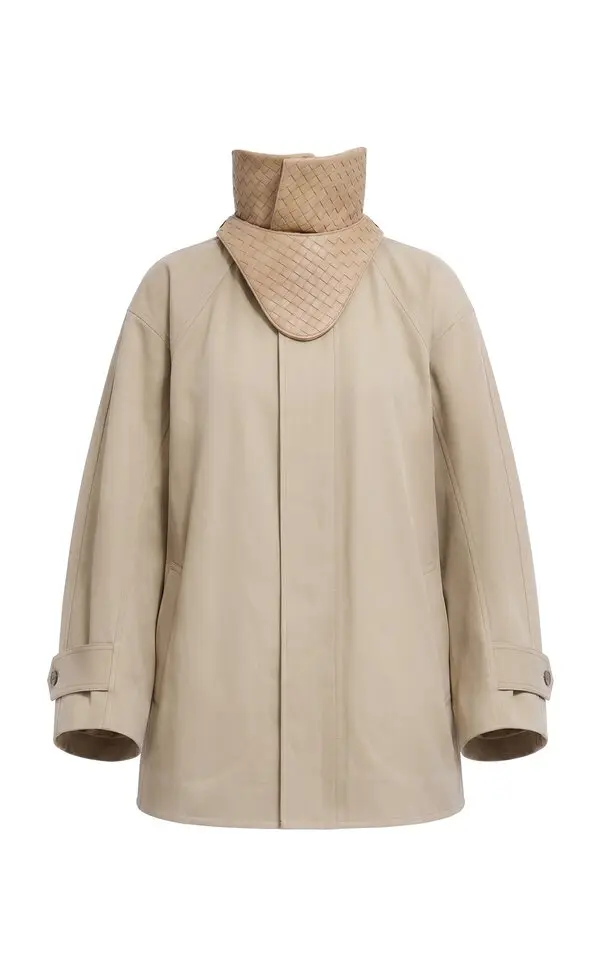Bottega Veneta Leather-trimmed Short Cotton Trench Coat - Neutral