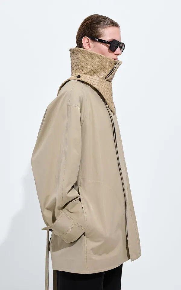 Bottega Veneta Leather-trimmed Short Cotton Trench Coat