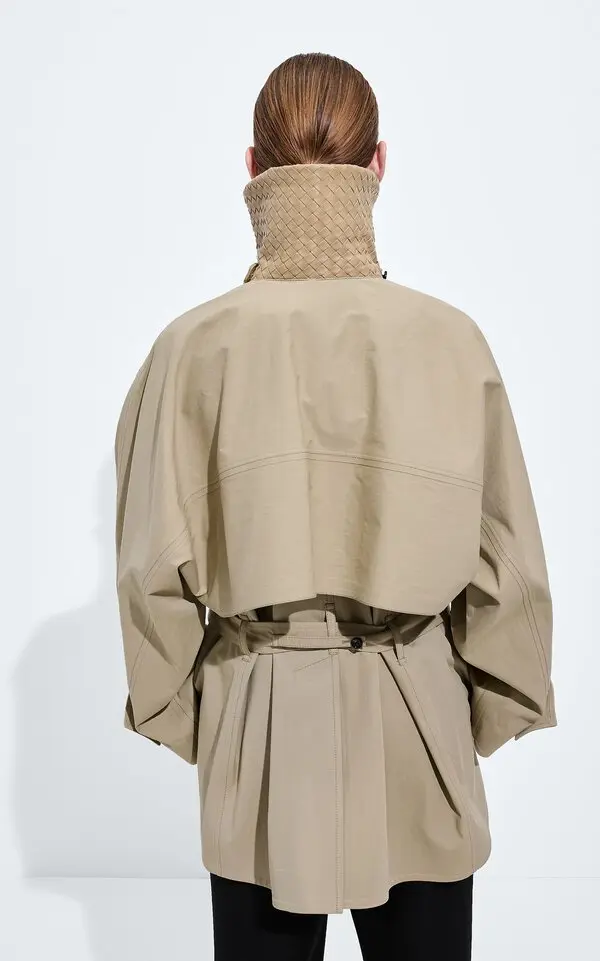 Bottega Veneta Leather-trimmed Short Cotton Trench Coat