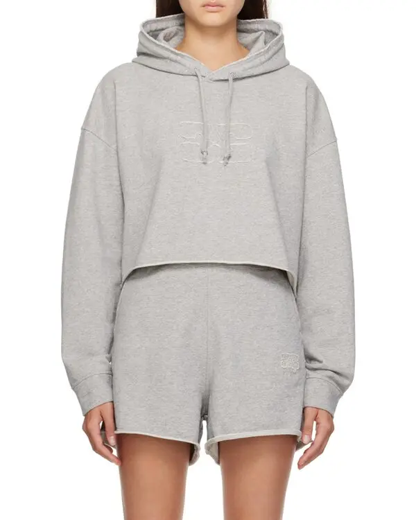 GANNI Logo Embroidered Drawstring Cropped Hoodie