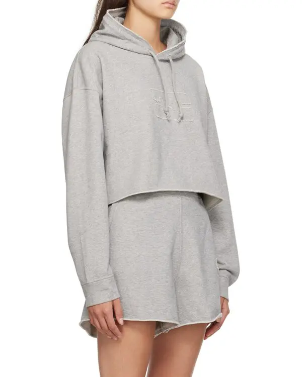 GANNI Logo Embroidered Drawstring Cropped Hoodie