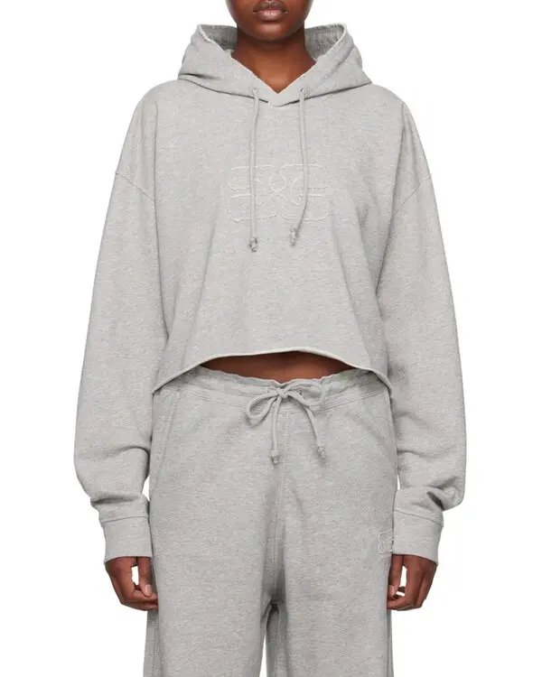 GANNI Logo Embroidered Drawstring Cropped Hoodie