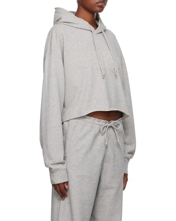 GANNI Logo Embroidered Drawstring Cropped Hoodie