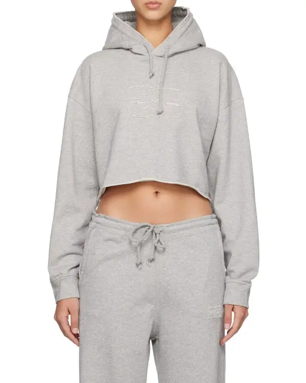 GANNI Logo Embroidered Drawstring Cropped Hoodie
