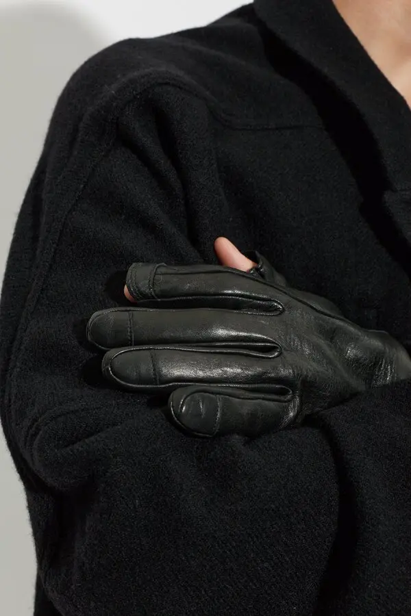 Rick Owens Leather Gloves With Ribbed Cuffs