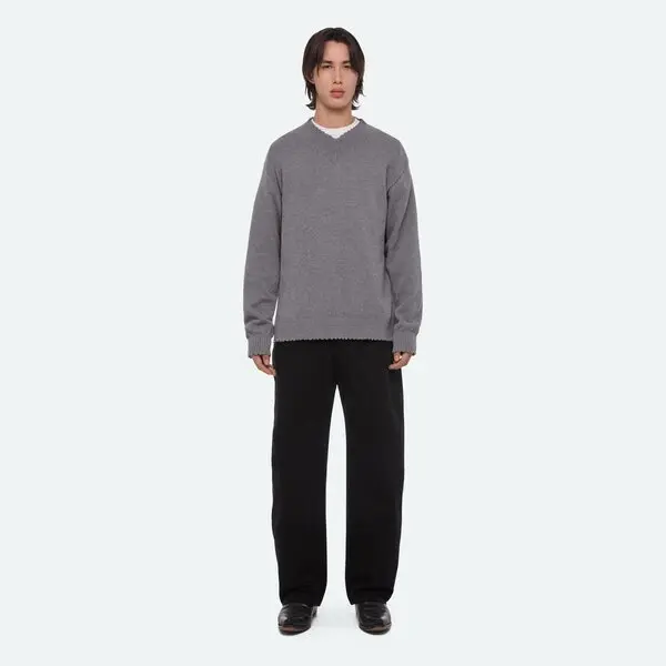 Helmut Lang Distressed V-neck - Grey Melange