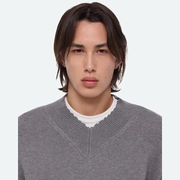 Helmut Lang Distressed V-neck - Grey Melange