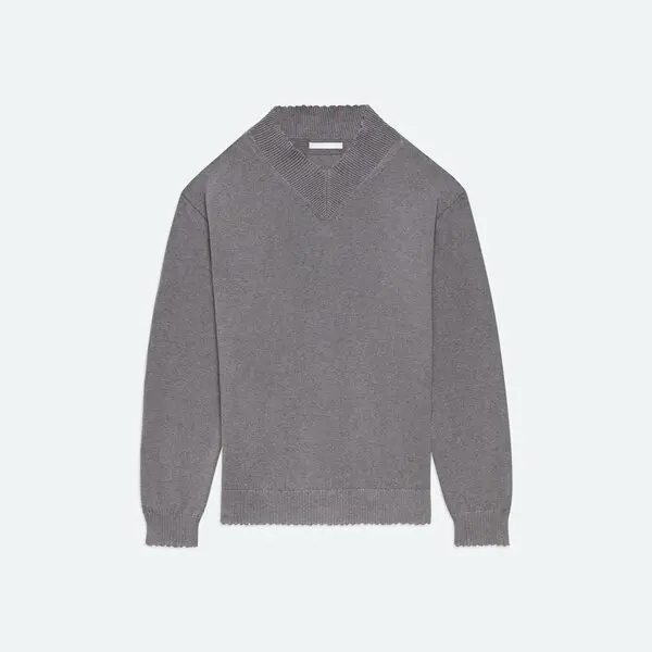 Helmut Lang Distressed V-neck - Grey Melange
