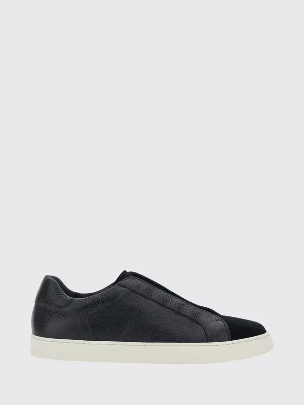 DOUCAL'S Slip-on Trainers In Wool And Tumbled Calfskin With Elastic Laces - Black
