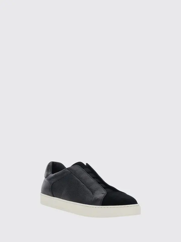 DOUCAL'S Wool And Tumbled Calfskin Slip-on Trainers With Elastic Laces - Black