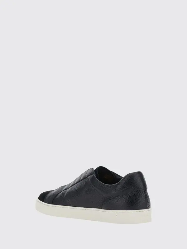DOUCAL'S Wool And Tumbled Calfskin Slip-on Trainers With Elastic Laces - Black