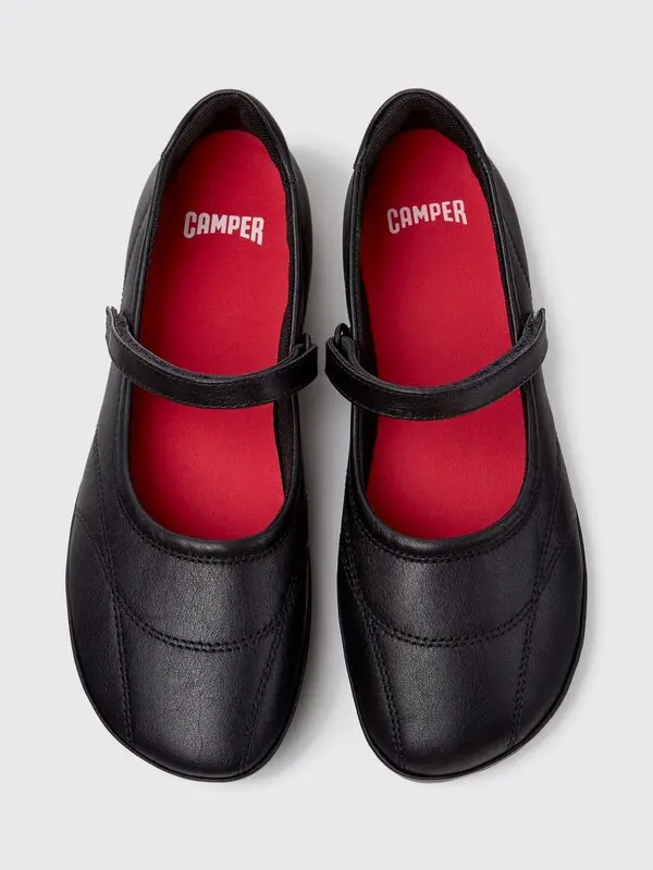Camper Right Nina Leather Mary Jane Flats With Velcro Strap