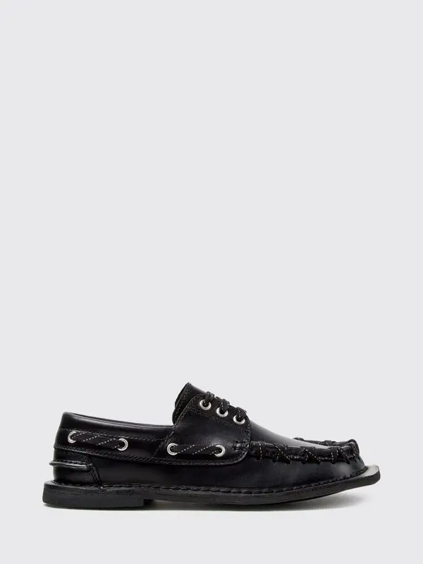 Camper Eki Calfskin Boat Shoes With Asymmetric Square Toe - Black