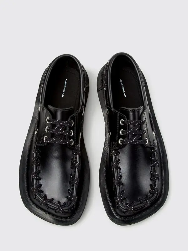 Camper Eki Calfskin Boat Shoes With Asymmetric Square Toe - Black