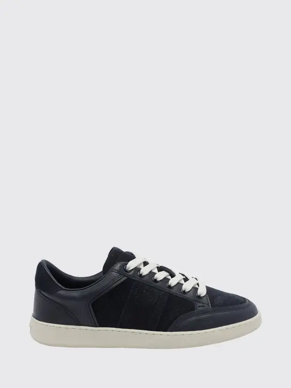 FERRAGAMO Gancini Low-top Sneakers In Calfskin And Nubuck Leather - Blue