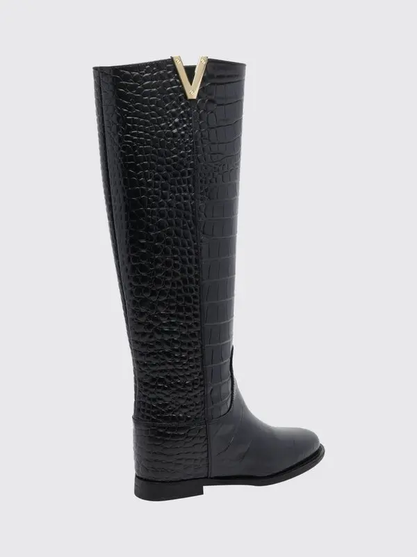 VIA ROMA 15 Knee High Croc Effect Boots - Black