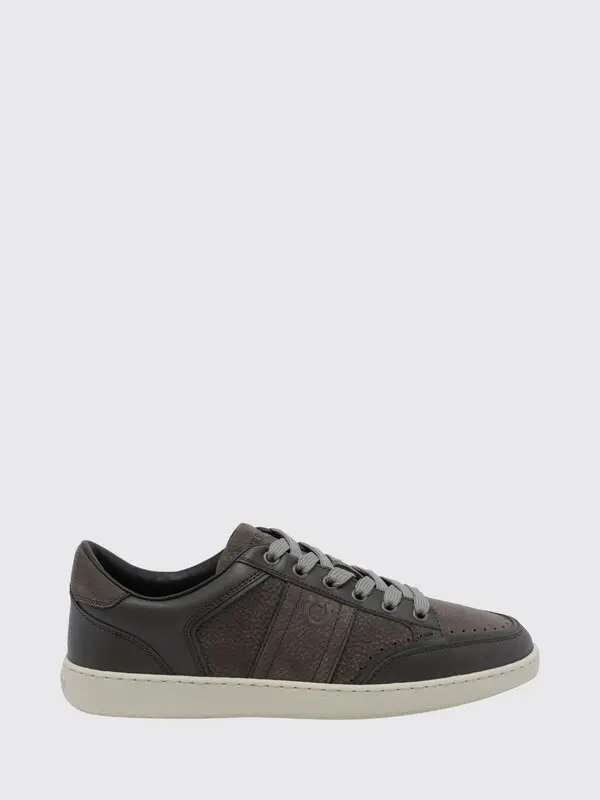FERRAGAMO Gancini Low-top Sneakers In Calfskin And Nubuck Leather - Grey