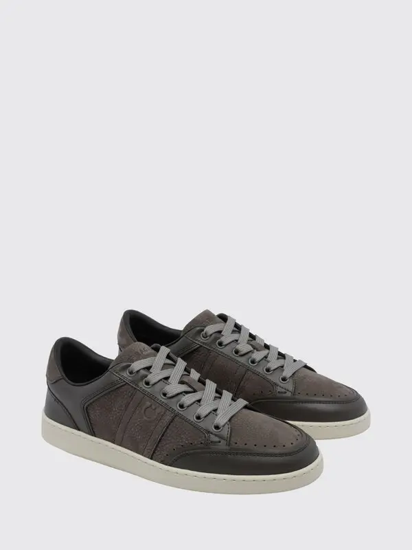 FERRAGAMO Gancini Low-top Sneakers In Calfskin And Nubuck Leather