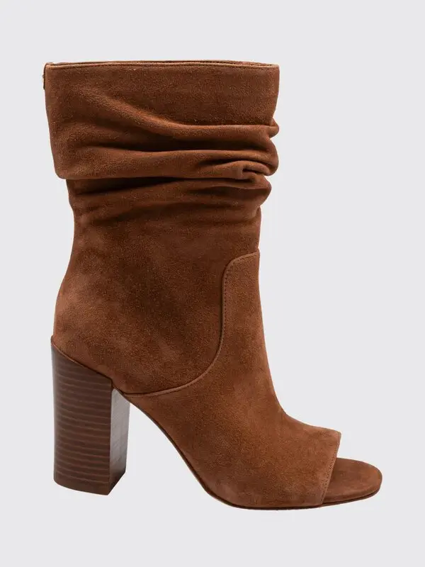 Michael Kors Peep-toe Ruched Suede Heeled Boots - Brown