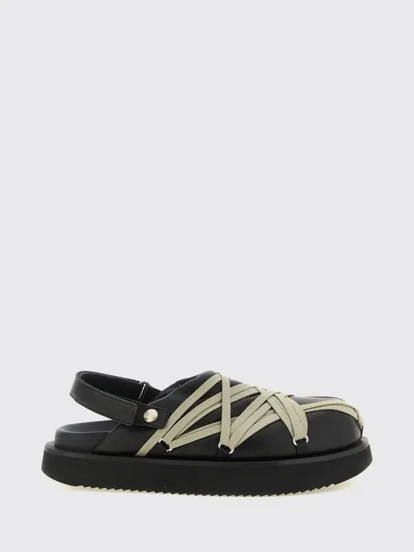 Rick Owens Leather Slingback Shoes With Velcro Strap - Black