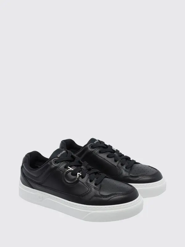 FERRAGAMO Calfskin Leather Sneakers With Gancini Logo And Perforated Toe