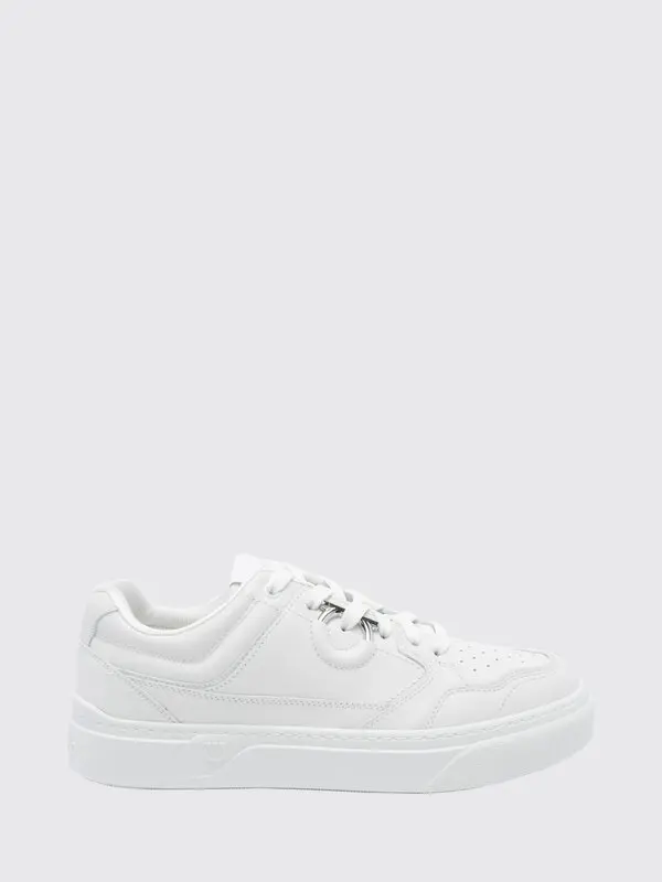 FERRAGAMO Calfskin Leather Sneakers With Gancini Logo And Perforated Toe - White