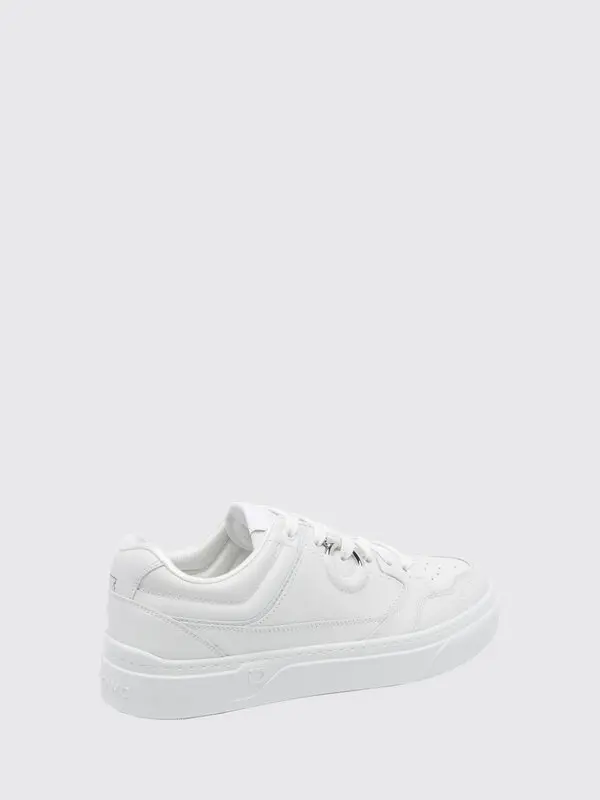 FERRAGAMO Calfskin Leather Sneakers With Gancini Logo And Perforated Toe