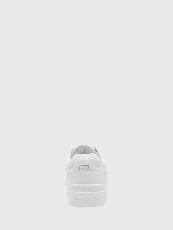 FERRAGAMO Calfskin Leather Sneakers With Gancini Logo And Perforated Toe