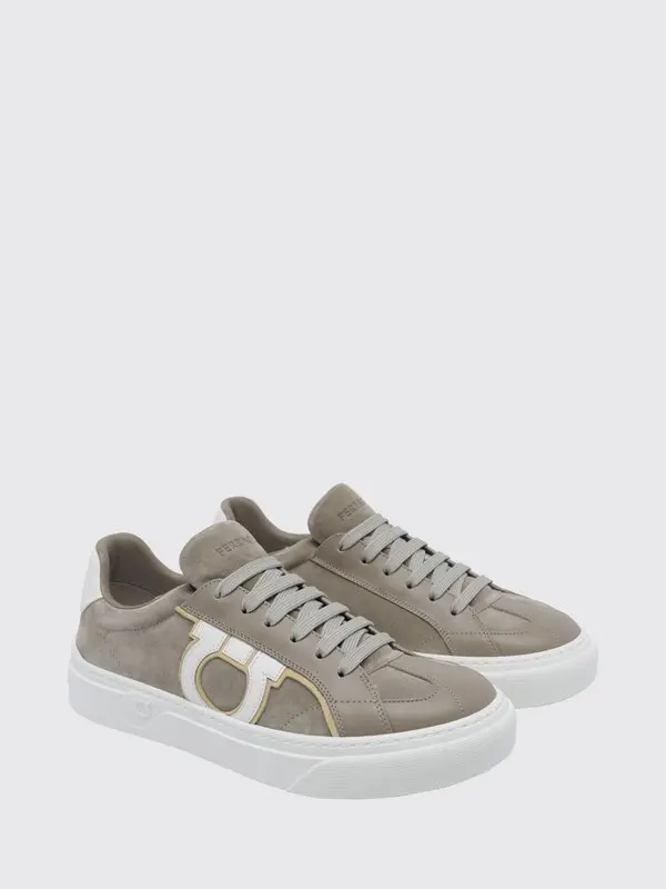 FERRAGAMO Low-top Sneakers In Leather With Contrasting Gancini Monogram