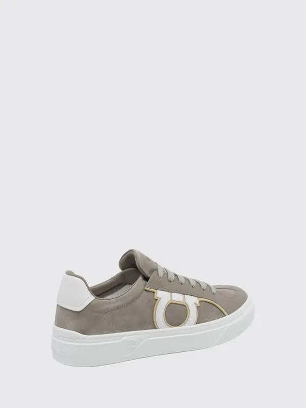 FERRAGAMO Low-top Sneakers In Leather With Contrasting Gancini Monogram