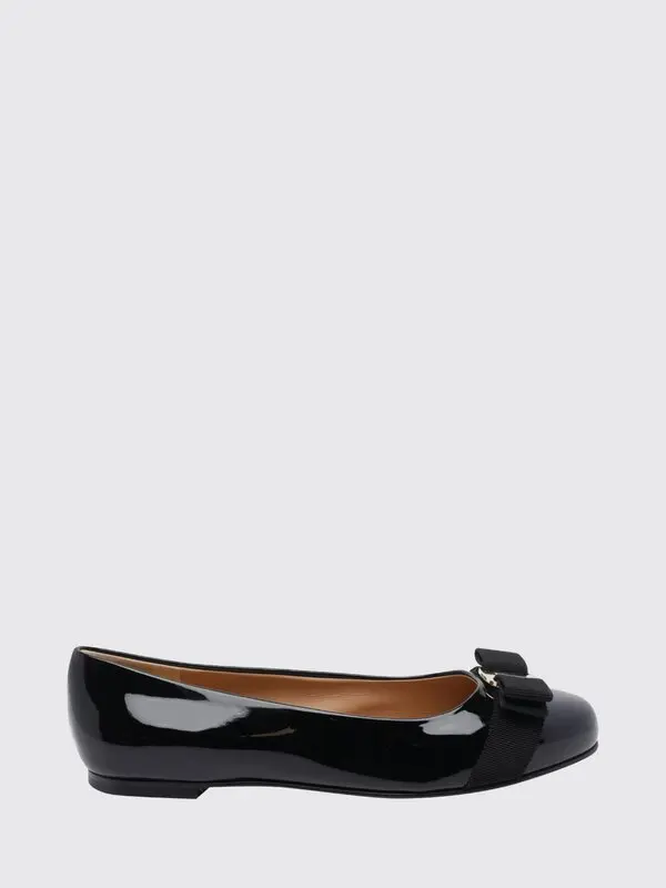 FERRAGAMO Patent Leather Varina Ballet Flats With Iconic Bow