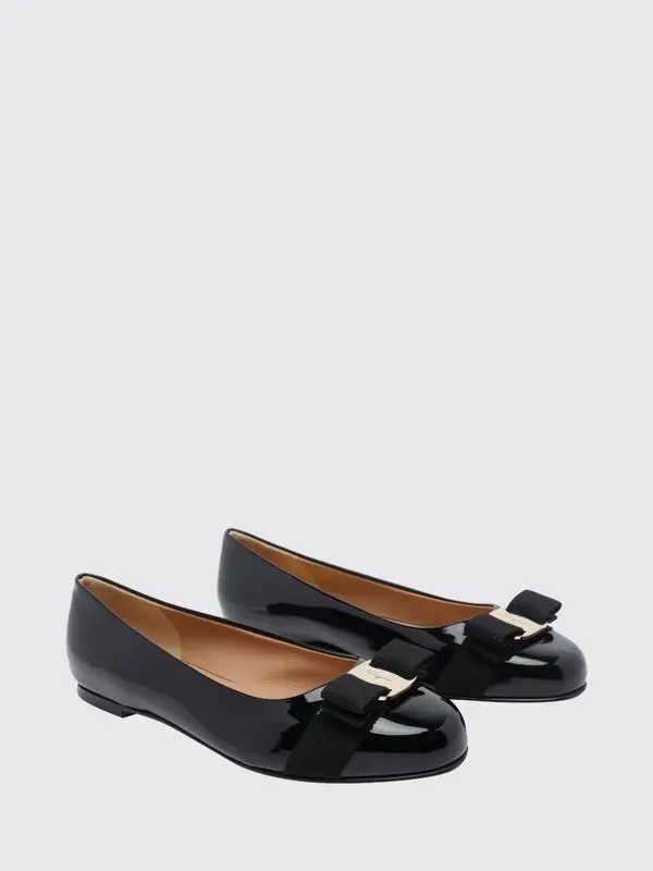 FERRAGAMO Patent Leather Varina Ballet Flats With Iconic Bow