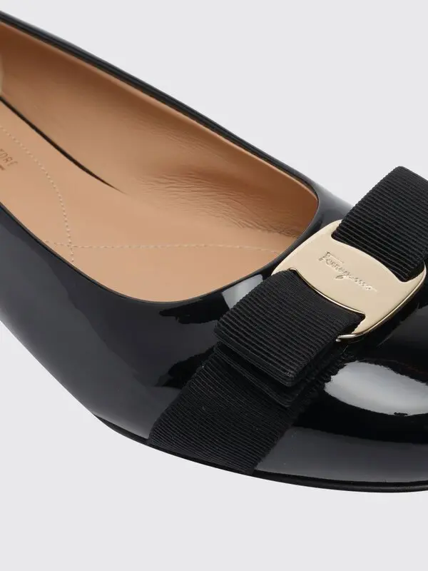 FERRAGAMO Patent Leather Varina Ballet Flats With Iconic Bow