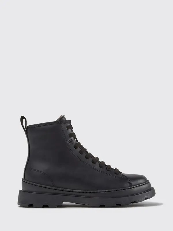 Camper Brutus+ Calfskin Combat Boots With Side Zip - Black