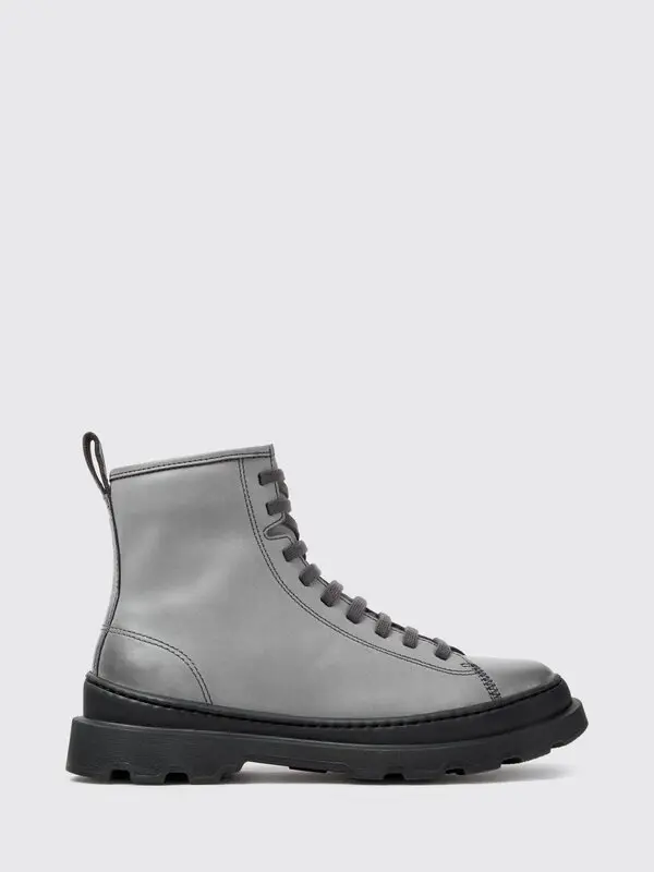 Camper Brutus+ Distressed-effect Calfskin Combat Boots With Zip - Grey