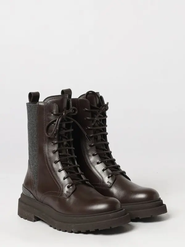 Brunello Cucinelli Lace-up Leather And Wool Boots