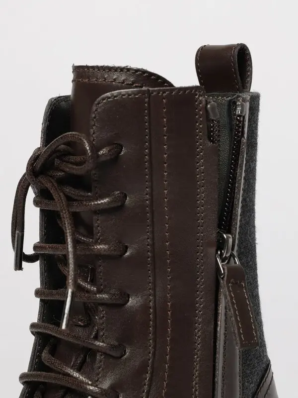 Brunello Cucinelli Lace-up Leather And Wool Boots