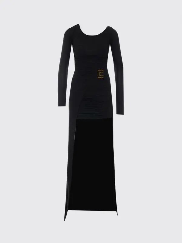 Elisabetta Franchi Long Asymmetrical Sheath Gown In Jersey