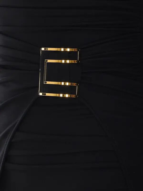 Elisabetta Franchi Long Asymmetrical Sheath Gown In Jersey