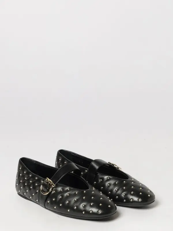 FERRAGAMO Gancini Buckle Studded Nappa Mary Jane Flats