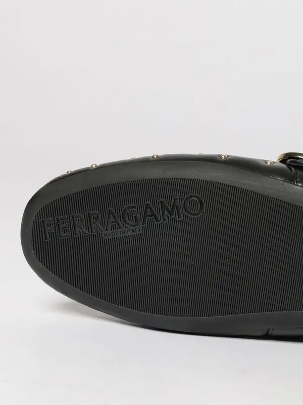 FERRAGAMO Gancini Buckle Studded Nappa Mary Jane Flats