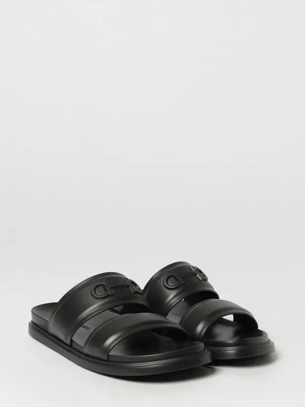 FERRAGAMO Embossed Gancini Logo Rubber Flat Sandals