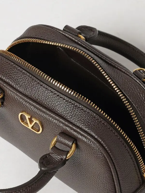Valentino Garavani Vlogo Signature Mini Boston Bag In Grained Leather - Brown