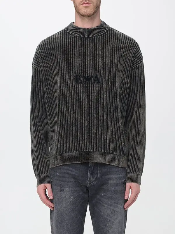 Emporio Armani Cotton Blend Crewneck Jumper With Tone-on-tone Logo - Brown