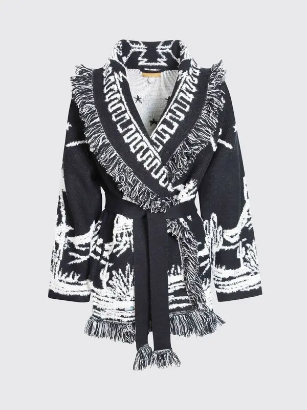 Alanui Jacquard Cashmere And Wool Cardigan With Fringes And Belt