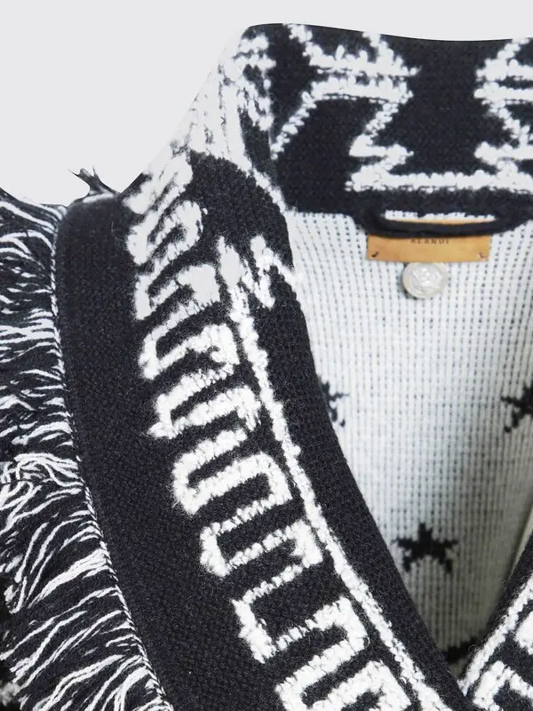 Alanui Jacquard Cashmere And Wool Cardigan With Fringes And Belt