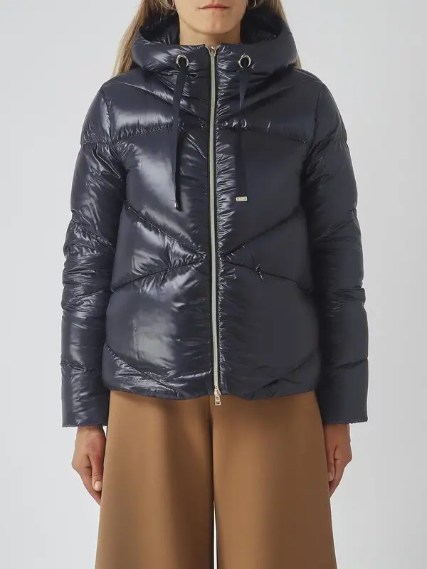 Herno Short Hooded Down Jacket In Water-repellent Ultra-light Nylon - Navy